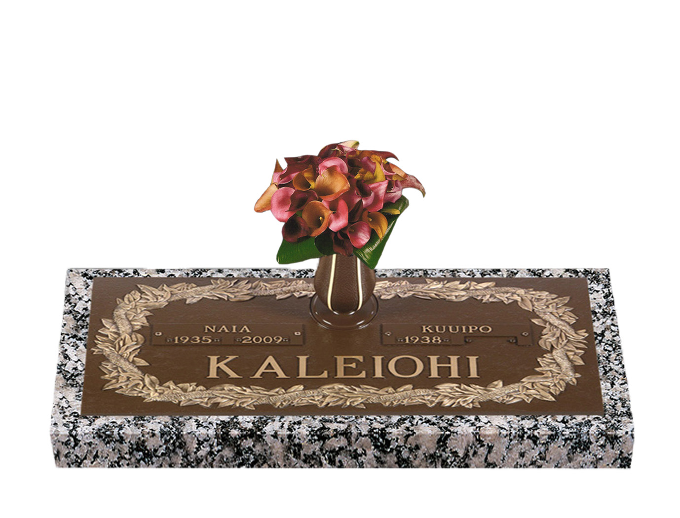 Hawaiian Ilima Lei Companion Bronze Grave Marker With Vase