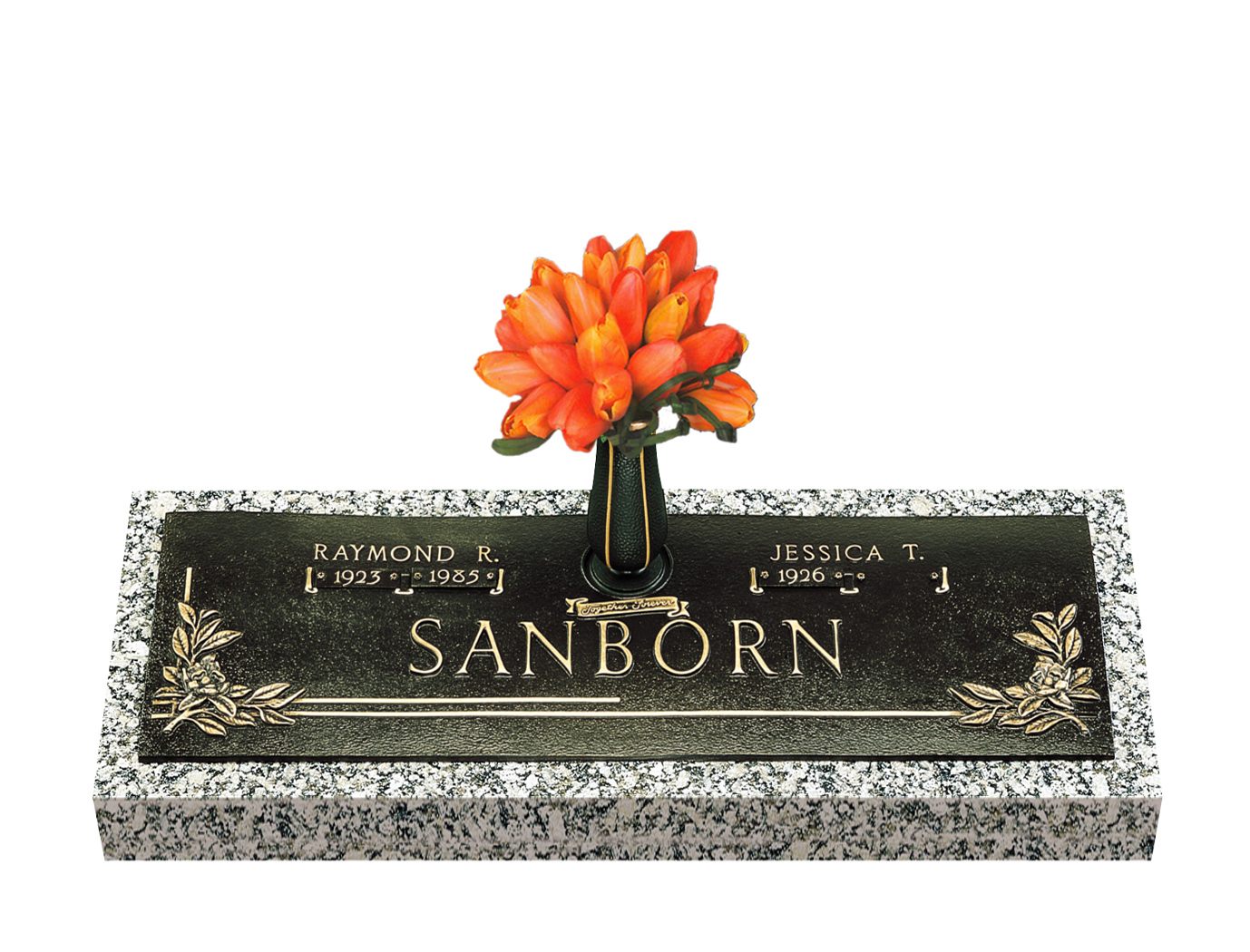 Magnolia Companion Bronze Grave Marker With Vase | LoveMarkers.com