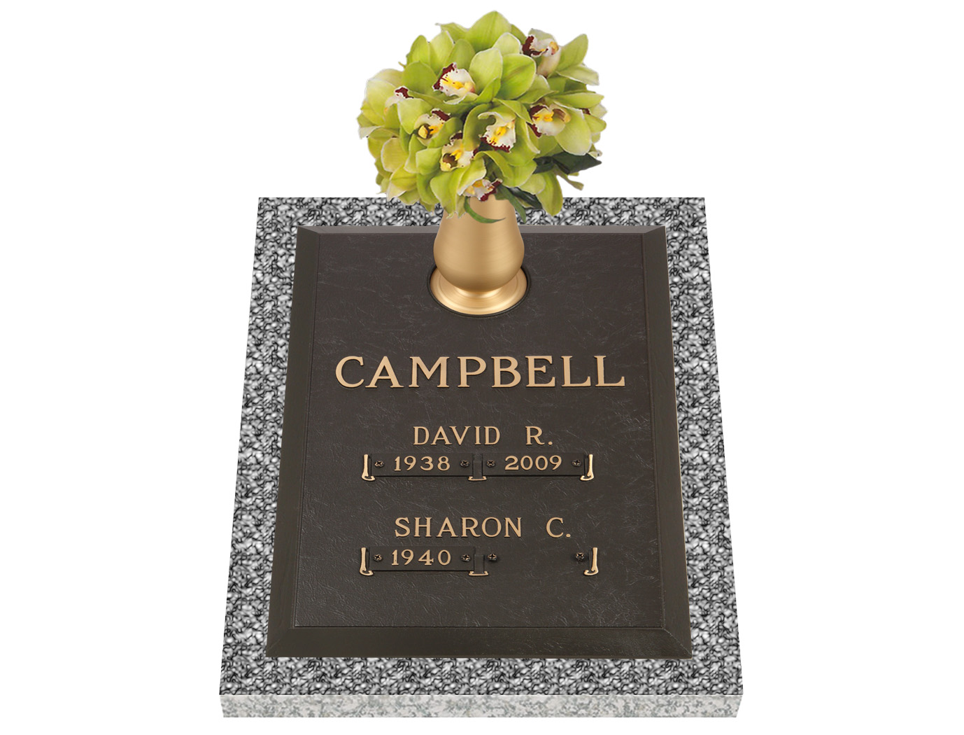 Painted Bevel Border Double Interment Companion Bronze With Vase